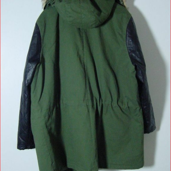 ellos | Jackets & Coats | Ellos Green Cotton Parka Hooded Faux Leather ...